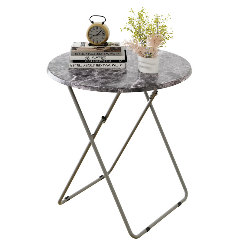 Ivy Bronx Round Folding Tv Tray Table Versatile Snack Table In Black Marble Wayfair
